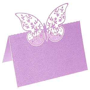 PATIKIL Table Name Place Cards, 50Pcs Favor Decor Hollow Butterfly Cut Design Blank Card for Wedding Party Seating Place Cards, Purple
