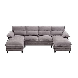 Symmetrical Modular Sectional Sofa with Chaise Lounge, 6 Seater Fabric Upholstered Cloud Couch, U Shaped Oversized Sleeper Sofa&Couches with Thicked Cushion & Detackable Backrest Living Room