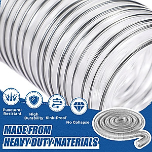 Therwen Clear PVC Dust Collection Hose, Heavy Duty Dust Debris and Fume Collection Hose, Flexible Clear Vacuum Hoses (4" X 70 ft)