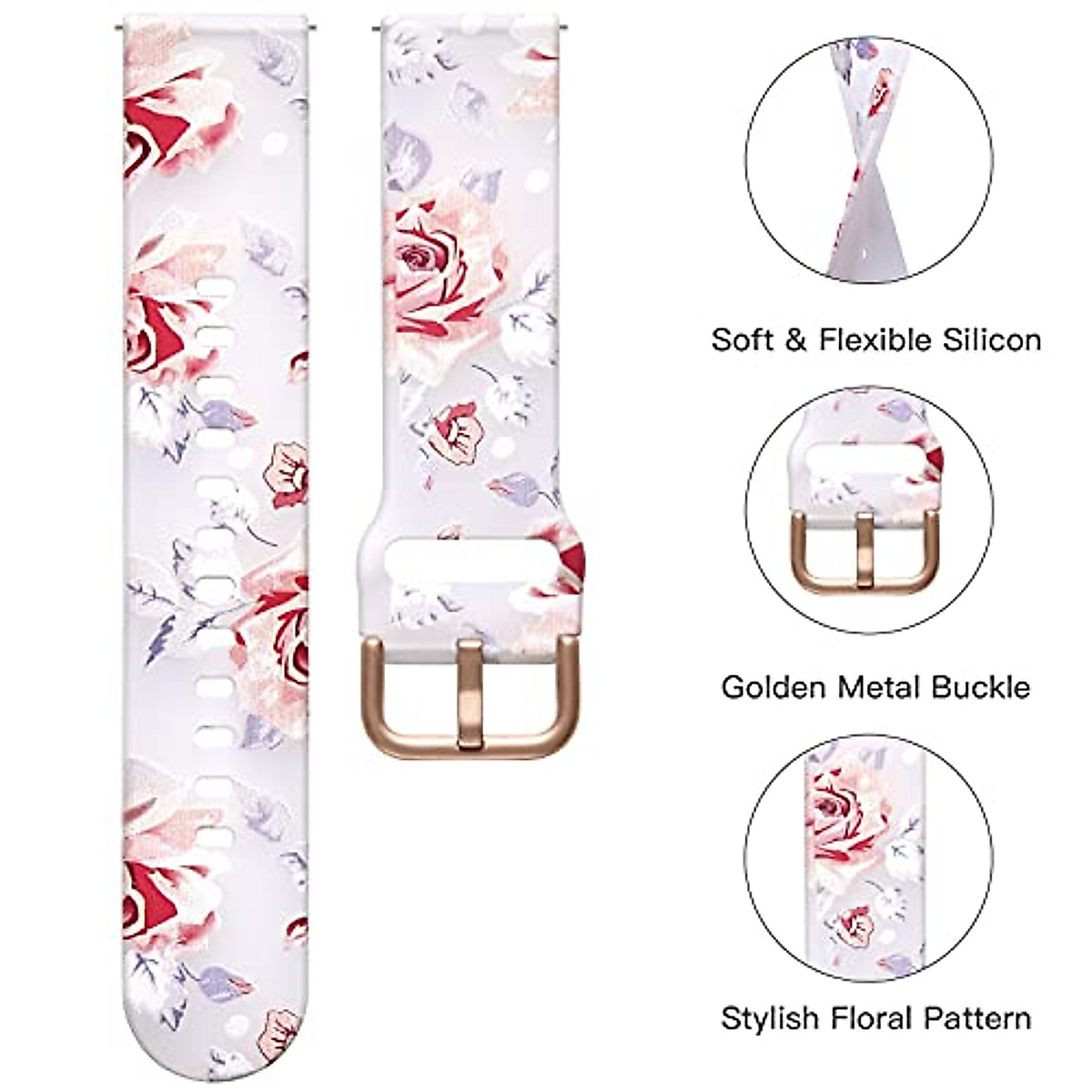 GEAK Compatible with Samsung Galaxy Watch 5 Band/Samsung Watch 4 Bands/Galaxy Watch 4 Band 40mm 44mm, 20mm Silicone Bands for Samsung Watch 5 Bands/Galaxy Active 2 Watch Band Women Men Pink Flower