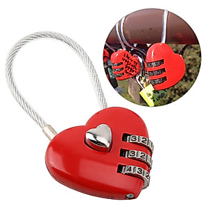 Heart Shaped Lock, 3 Digit Mini Lock, with Love Heart Wire Rope, Password Lock for Luggage, Backpack, Jewelry Box, Entrance Locker