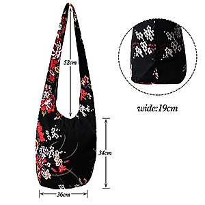 WITERY Women's Cotton Sling Hippie Bag - Handmade Floral Large Hobo Bag Crossbody with Zippered Closure, Ethnic Boho Tote Shoulder Bag for Everyday/Beach/Outdoor Activities
