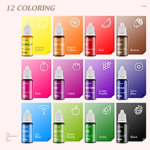 12 Color Cake Food Coloring Set, Food Grade Vibrant Food Color Liquid Dye Tasteless for Baking, Icing, Easter Egg, Fondant, Cooking, Slime Making DIY Supplies Kit - .35 Fl. Oz (10 ml) Bottles