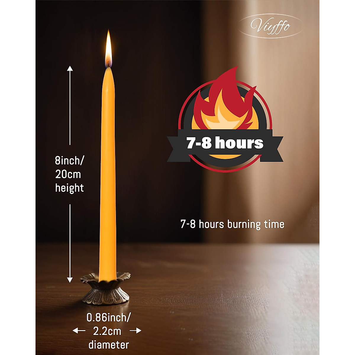 Viyffo 8 Inch Beeswax Taper Candles Set of 6, Natural Unscented Bee Wax Candle, Long Tall Tapered Candlesticks Wedding Home Decor Dinner