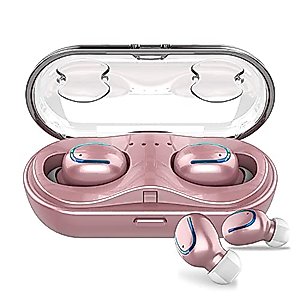 True Wireless Earbuds for Small Ears, Bluetooth Headphones 48h Playtime IPX7 Waterproof Sport Headphones in-Ear, with Mic Noise Cancelling for iPhone/Samsung/Galaxy for Men Women Rose Gold