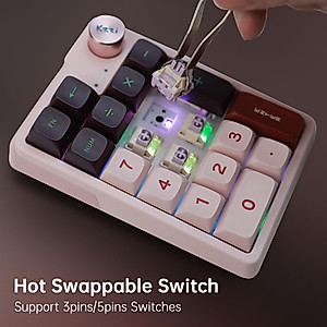 Mechanical Wireless Rechargeable Numeric Keypad, Gasket Bluetooth 5.0/2.4ghz/Wired Hot Swappable19 Keys Numpad, with Poron Foam, Aluminum Alloy Knob (Purple-Pink)