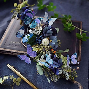 Artificial Butterfly Garland, Fake Butterfly Decorative Vines, DIY 3D Unique Butterfly Hanging Decor for Home Wall Easter Spring Flowers Party Wedding Arch Shopping (Dark Blue)