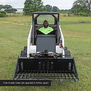 Titan Attachments 60-in Fine Grade Rock Grapple Skeleton Rake with Teeth, Universal Skid Steer Quick Tach