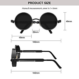 PROUDDEMON Retro Gothic Steampunk Sunglasses for Women Men Round Lens Metal Frame(Black Grey)