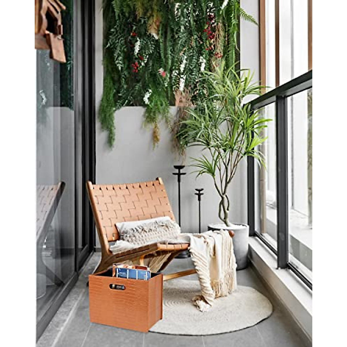 HofferRuffer Magazine Basket Holder, Foldable Magazine Rack, Document File Holder Organizer, File Folder, Newspaper Storage Bin Organizer for Home or Office, Home or Office (Brown)