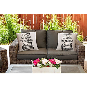 Decorative Throw Pillow Cover Book Lover Reading Books Club Librarian Black Glasses Go Away I'm Reading Cotton Linen Throw Pillow Case Cushion Cover Home Décor Sofa Decorative Pillow 16 X 16 Inch