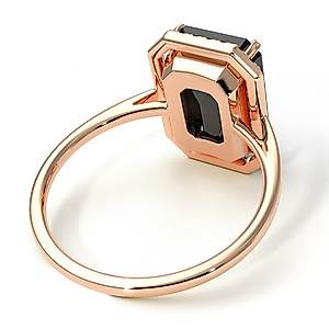 Jewelryonclick Rose Gold Plated Ring Emerald Cut Halo Diamond Jewelry Black Onyx Handcrafted Easy To Wear Ornaments Everyday Special Teen Gifts Rings for wife US Size : 5.5