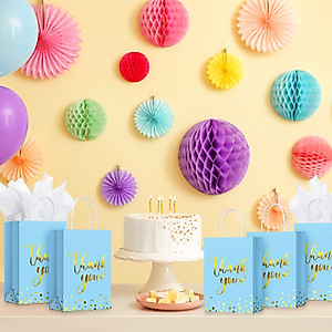 Tinlade 30 Pcs Thank You Gift Bags with Tissue Paper Gold Thank You Wedding Bags with Handle for Graduation Business Shopping Wedding Baby Shower Party Favors(Light Blue)