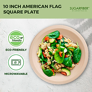 [500 COUNT]Sugarfiber by Harvest Pack 10-inch Round Disposable Compostable Paper Plates, Heavy-Duty Natural Bagasse Biodegradable Plate, Made From Eco-Friendly Sugarcane Plant Fibers