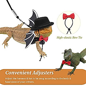 VavoPaw Bearded Dragon Lizard Leash Harness (S/M/L 3 Pack), Adjustable Leash Bat Wings Costume Accessories with Hat & Bow Tie Collar for Lizard Reptile, Gecko, Iguanas, Amphibians & Small Animals