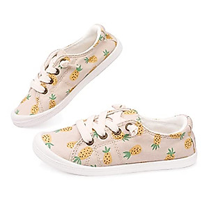 Boy and Girl Slip on Canvas Sneaker, Kids Low Top Casual Fashion Shoes, Comfy Lace up Walking Shoes (12, Pineapple, 12)