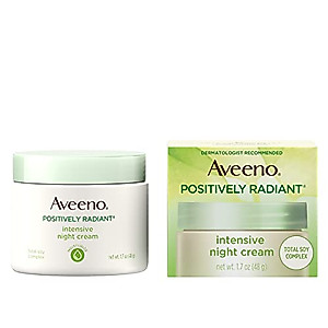 Aveeno Positively Radiant Intensive Moisturizing Night Cream with Total Soy Complex & Vitamin B3, Oil-Free, Non-Greasy, Hypoallergenic & Non-Comedogenic, 1.7 oz