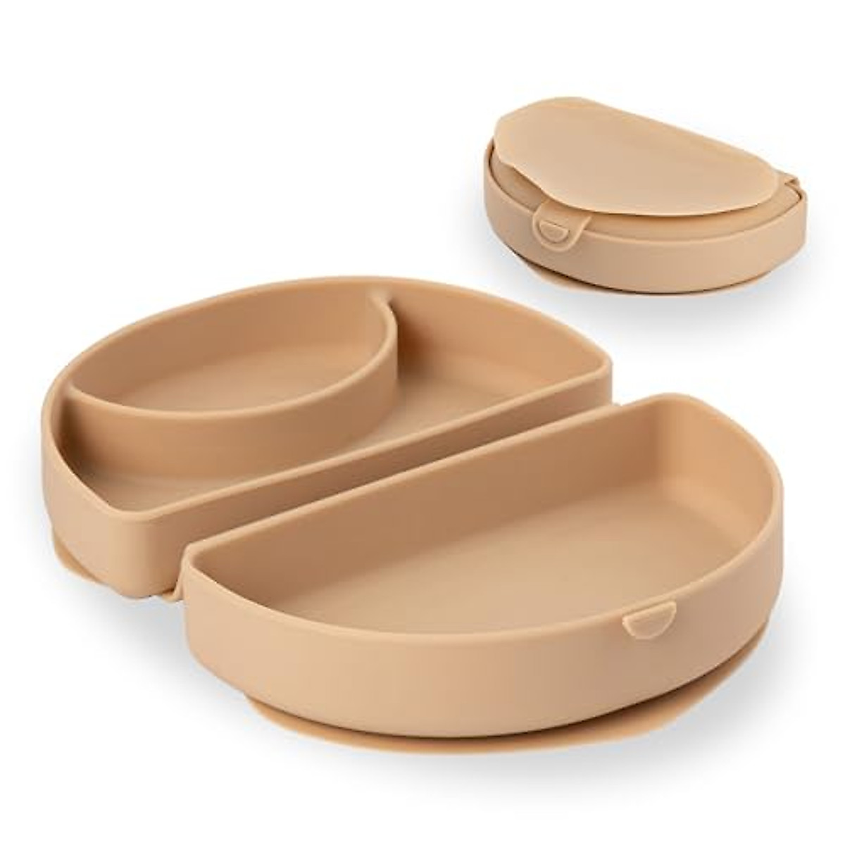 Miniware Silifold - Silicone Baby Plate - Compact & Foldable Baby Travel Essential to Promote Self-Feeding - Food Grade Silicone Baby Plates & Toddler Plates - BPA Free Baby Essentials (Almond Butter)