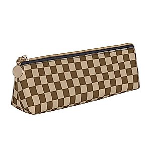 Triangle Leather Pencil Case With Zipper,Pencil Bag,Makeup Cosmetic Pouch,Money Bag Key Pouch Small Tool Pouch For School University Office Child Girls Boys Adults Men Women