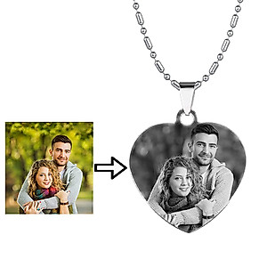 AIPNIS Personalized Custom Photo Text Engraved Stainless Steel Heart Necklace Dog Tags Necklace Message Pendant Customized Birthday Gift