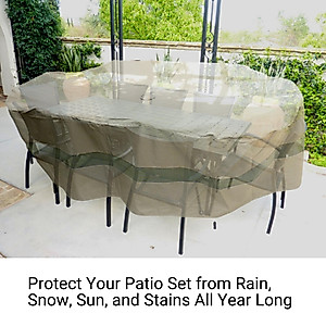 Formosa Covers | Premium Outdoor Patio Table Set Cover with Hole for Umbrella | 120" L x 86" W x 38" H | Weatherguard Material | Taupe