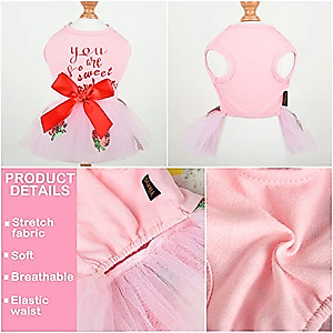Dog Dress Sequins Strawberry Tulle Puppy Clothes Costumes Outfits for Small Dogs Girl (Large, Pink)
