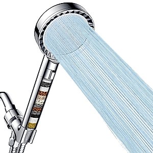 Filtered Shower Head with Handheld, PWERAN High Pressure Adjustable Spray Mode Showerhead with Hose, Bracket and 15 Stage Shower Filter for Hard Water, Showerhead with ON/OFF Switch for Pets Bath