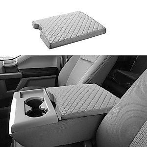 Zxiaochun Center Console Cover for Ford F150 2015-2024 and F250 F350 F450 2017-2024 Leather Arm Rest Box Lid Middle Console Armrest Protective Cover Accessories(40/20/40 Jump Seat Console Only)(Gray)