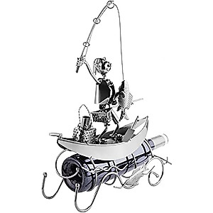 BRUBAKER Wine Bottle Holder Fisherman on a Boat - Metal - Statue, Sculptures and Figurines - Decor Wine Racks and Stands - Gifts & Decoration