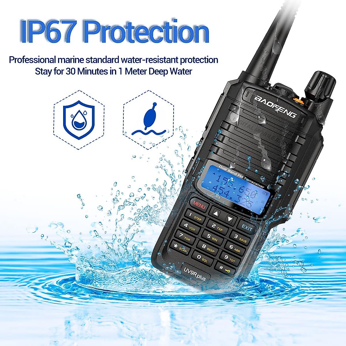 Airiton x Baofeng UV-9R Plus 8W Ham Radio Handheld Dustproof & Waterproof IP67 Dual Band Two Way Radio Walkie Talkie with 2Pack Battery,771 Antenna and Programming Cable