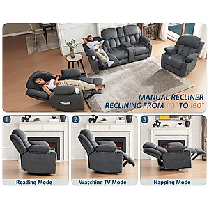 Jocisland Recliner Couch, Recliner Loveseat with Cup Holders, Console with Charging Socket, Comfy Reclining with Dual Wingback for Living Room(Grey)