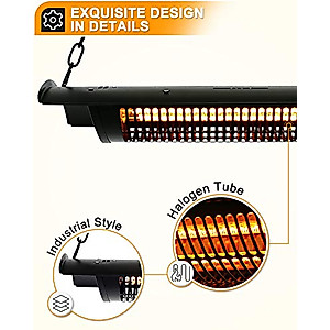 Star Patio Electric Patio Heater, Outdoor Heater, 750W/1500W Ceiling Infrared Heater with Rectangular Shape, Black, Silent Heating Hanging Patio Heater, IP44 Waterproof Outdoor Heaters, STP2066-C