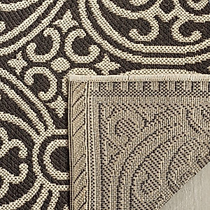 SAFAVIEH Linden Collection 4' x 6' Cream/Brown LND134U Geometric Indoor/ Outdoor Non-Shedding Easy scrubbing Patio Backyard Porch Deck Mudroom Accent-Rug