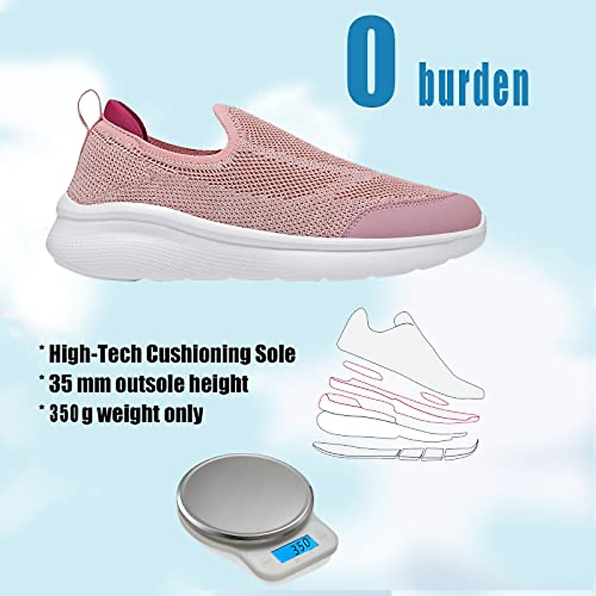 MAZURKA Shoes for Women Slip On Womens Women's Sneakers Wide Woman Walking Slip-On Black White Pink Grey Tan Width Wide Comfortable Fashion Athletic Soft Breathe Summer (Pink,Us Women Size 7)