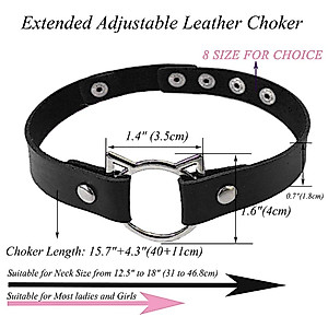ETHOON Long Extended Adjustable Leather Choker Collar Soft PU Cat Punk Choker Necklace for Women Girls, Black