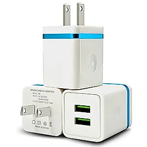 USB Wall Charger, CUGUNU 3-Pack 2.1A/5V Dual Port USB Plug Power Adapter Charging Block Cube Compatible with iPhone 14/13/12/11 /Pro Max/X/8/7/6 Plus, Samsung, Moto, Kindle, Android Phone - Blue