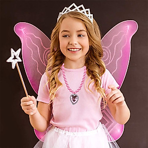 Minelife 4 Sets Princess Pretend Jewelry Princess Necklace/Bracelet Jewelry, Princess Jewel Necklaces Dress Up Necklace Bracelet for Party Favor Birthday Gift Pretend Play