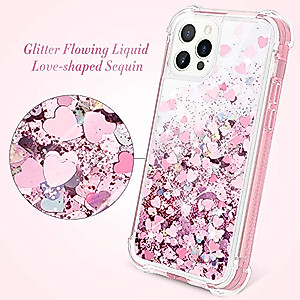 Caka for iPhone 12 Pro Max Case Glitter for Women Girls Full Body Bling Liquid Sparkle Fashion Flowing Quicksand Bumper Clear Protective Case for iPhone 12 Pro Max (6.7 inches, 2020) (Rose Gold)