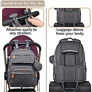 BabbleRoo Diaper Bag Backpack, Unisex Bags with Changing Pad, Pacifier Case & Stroller Straps, Multifunction Waterproof Travel Back Pack for Boys Girls, Dark Gray