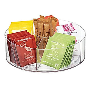 iDesign Cabinet Binz Divided Rotating Turntable Tea Packet Organizer, 9" x 9" x 3.01", Clear