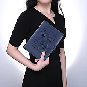 Stitch Gifts Stitch Leather Portfolio Folder A5 Size Ohana Gift Document Folder Inspirational Quote Gift for Son Daughter Always Remember You are Braver Than You Believe (Portfolio Blue)