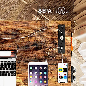 Rolanstar Computer Desk with Power Outlet, 63” Home Office PC Desk with USB Ports Charging Station, Desktop Table with Side Storage Bag and Iron Hooks, Stable Metal Frame Workstation, Rustic Brown