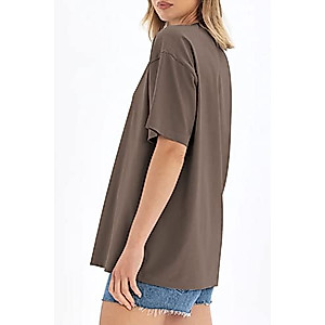 Trendy Queen Womens Oversized T Shirts Loose Fit Cotton Crewneck Short Sleeve Tops Summer Casual Blouse 2023 Y2K Basic Tee Brown