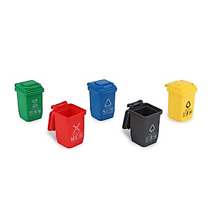 Miniature Dollhouse Trash Can 5PCS Set Garbage Truck's Trash Cans Model Simulation 1:12 Scale Cleaning Supplies Decoration Accessories