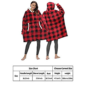 Fantaslook Wearable Blankets Quarter Zipper Blanket Hoodie Microfiber & Sherpa Oversized Sweatshirt for Women & Men（Checkered）