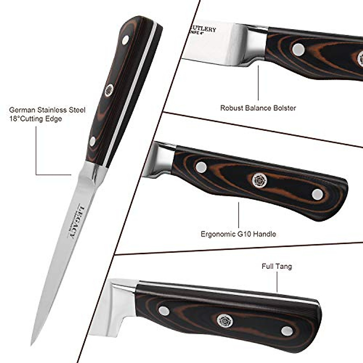 TUO Paring Knife-4 inch Fruit Peeling Paring Knife-German Stainless Steel Small Kitchen Knife-G10 Full Tang Handle-Legacy Series