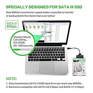 ULXUUUN SATA to USB Cable, USB 3.0 to SATA III Hard Drive Adapter Compatible for 2.5-Inch HDD & SSD, Support UASP
