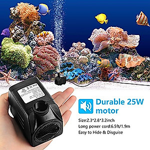 CWKJ Fountain Pump, 400GPH Submersible Water Pump, Durable 25W Outdoor Fountain Water Pump with 6.5ft Power Cord, 3 Nozzles for Aquarium, Pond, Fish Tank, Water Pump Hydroponics, Backyard Fountain