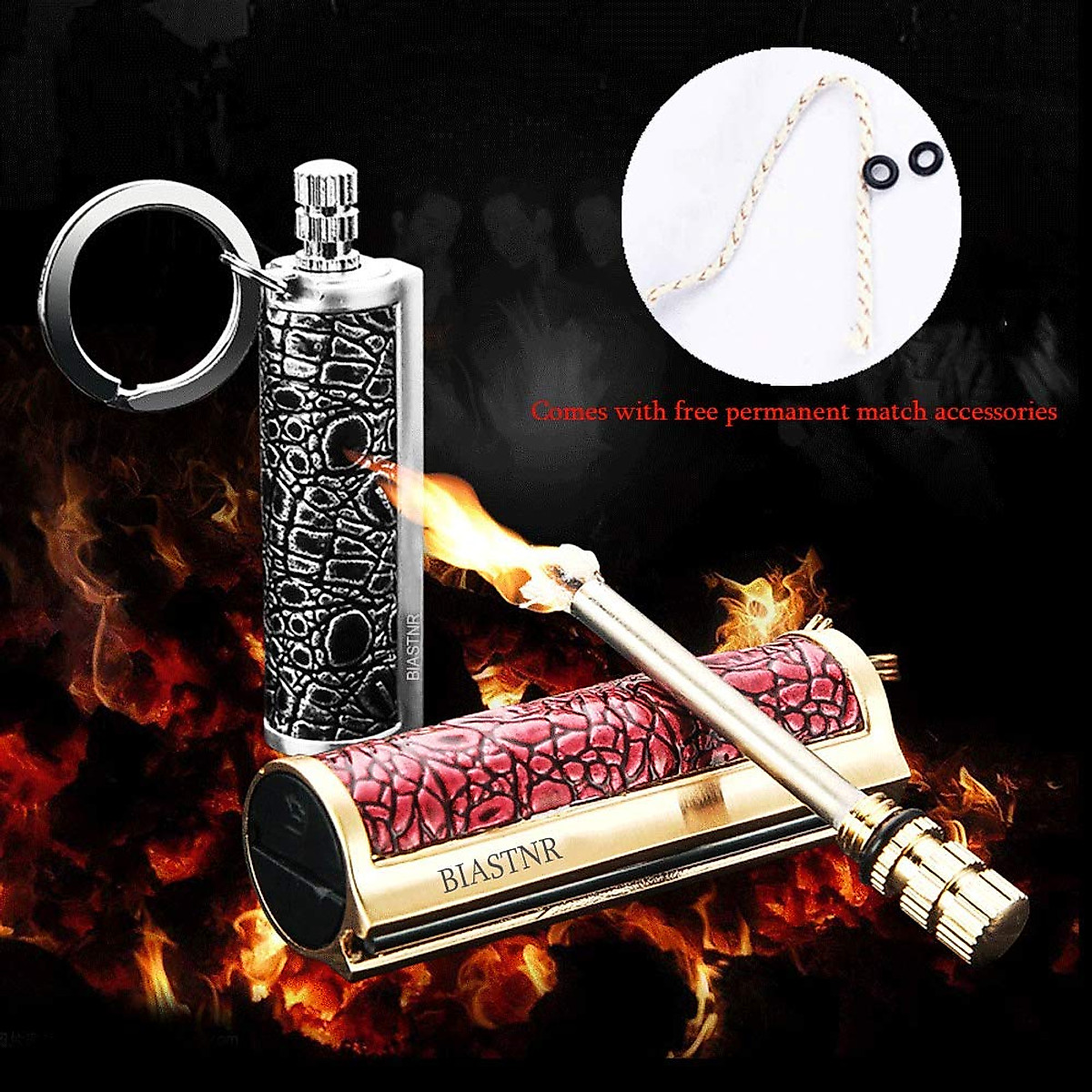 BIASTNR Permanent Match Lighter, Flint Fire Starter Keychain Metal Matchstick Fire Starter Emergency Survival Gear for Camping Hiking Hunting