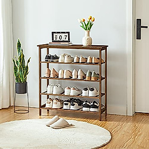 HOOBRO Shoe Rack, 5-Tier Shoe Rack for Entryway, 29.5" L x 11.8" W x 31.5" H, Holds 16-20 Pairs of Shoes, Multifunctional Bamboo Shoe Shelf Storage, Stable and Study, for Closet, Mocha MA70XJ01